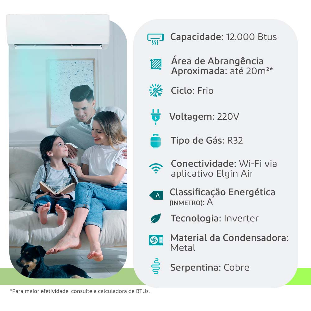 Ar-condicionado Split HW Eco Inverter II Wi-Fi Elgin 12.000 BTUs 220V | CentralAr.com